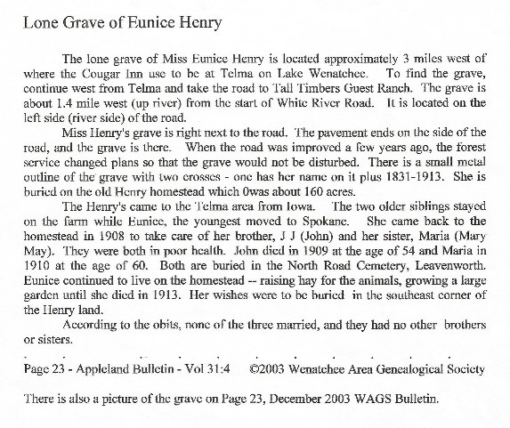 Cemetery – Lone Graves, Chelan County, Telma, Henry Cemetery – Bernice ...